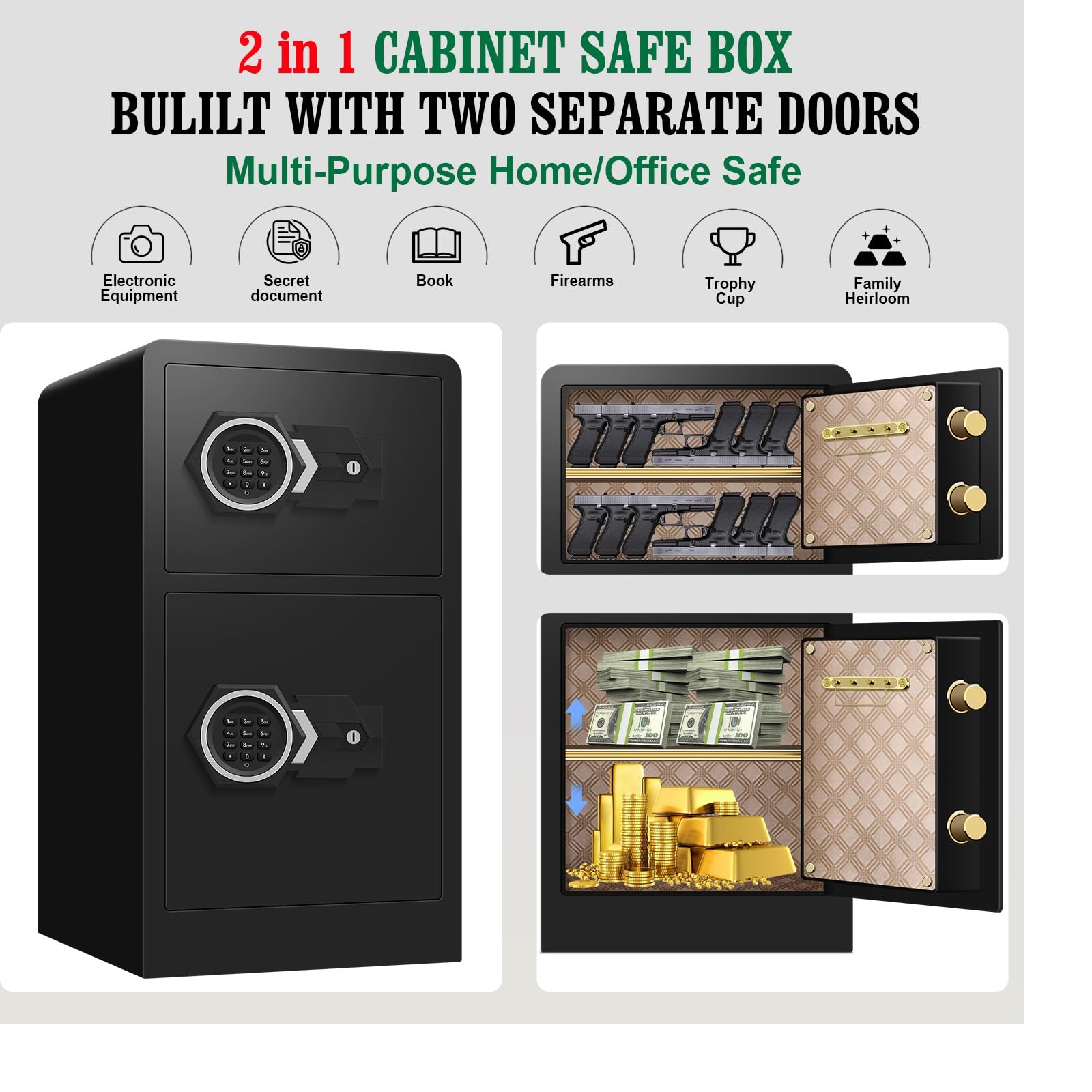 6.1 Cu ft Extra Large Home Safe Fireproof Waterproof, Anti-Theft Digital Home Security Safe Box With Hidden Compartment, Double Safes, Separate Lock Box and Led Light(31.1" x 17.0" x 15.9")