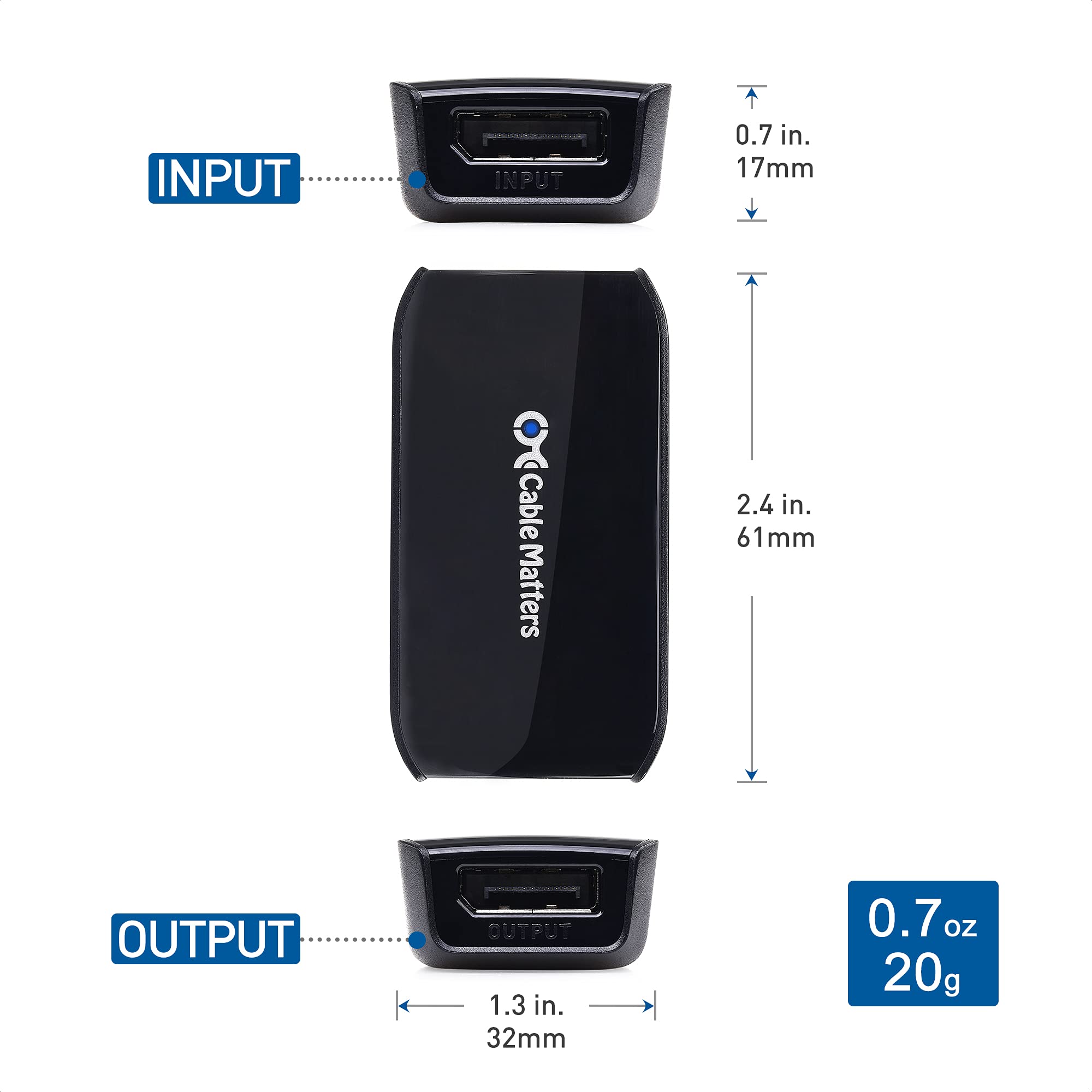 Cable Matters Active DisplayPort Repeater, Support 4K@240Hz up to 32ft, 4K@60Hz up to 80ft, (DisplayPort 1.4 Repeater, DisplayPort Signal Booster, DisplayPort Amplifier) for VR Headset, Gaming Monitor