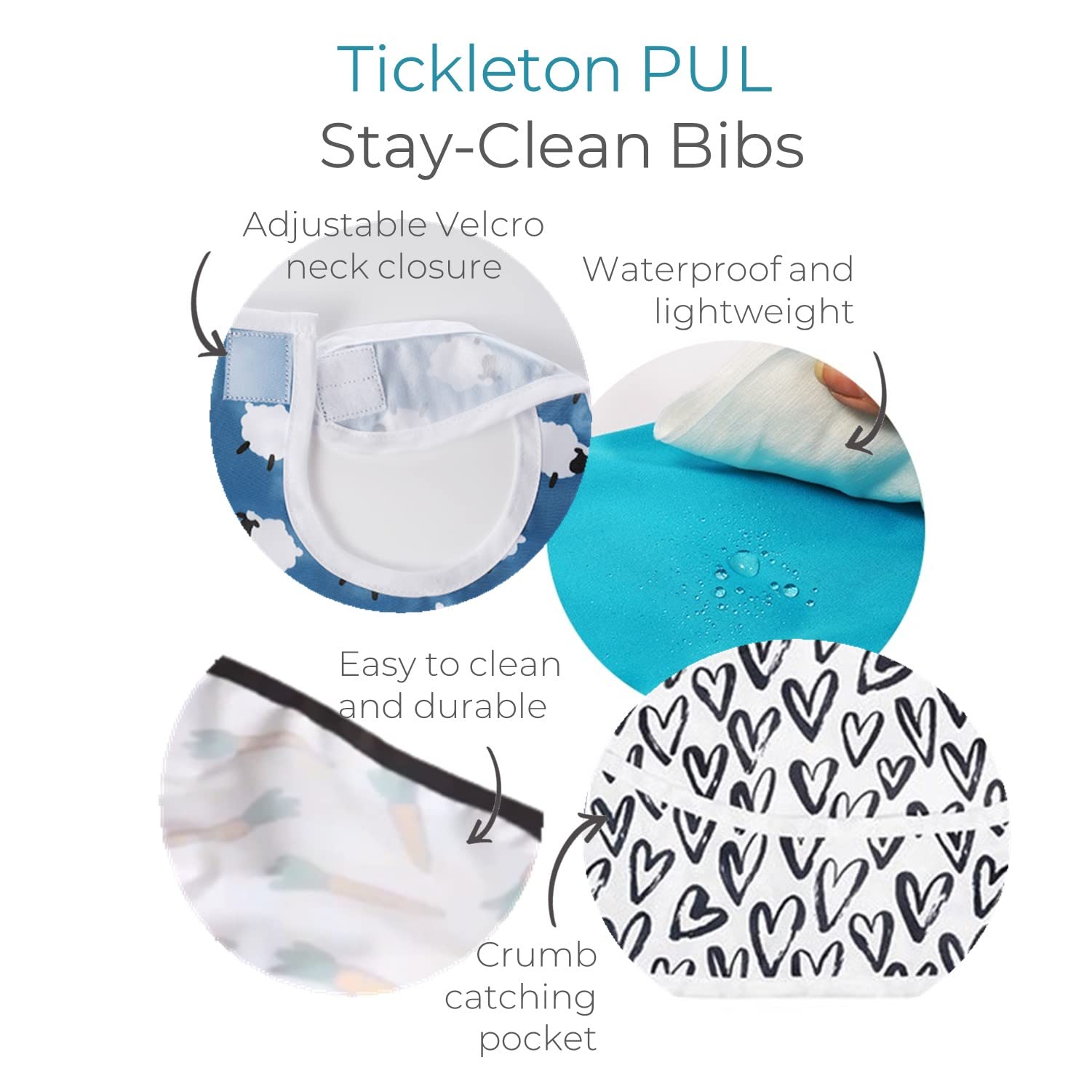 Tickleton Mom's Choice Big Waterproof Baby Bibs for Eating 6-24 Months|Eco-friendly Infant Feeding Bibs with Catch-All Pocket (Multicolor)