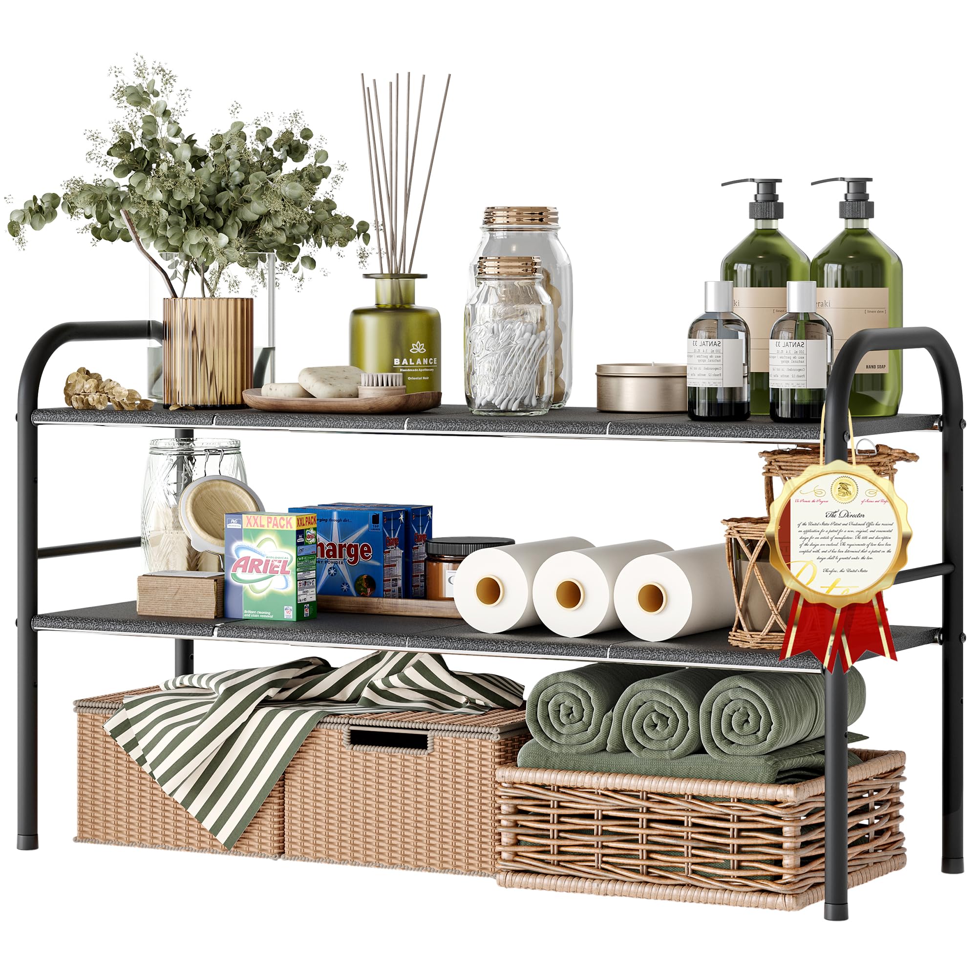 NETEL Under Sink Organizers and Storage, 2 Tier Expandable Under Cabinet Organizer Shelf with 8 Removable Panels,Expandable Shelf for Cupboard,Kitchen,Bathroom,Shoe Storage Rack