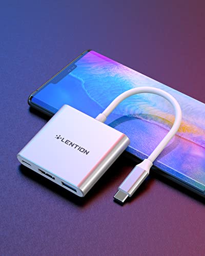LENTION 3-in-1 USB C Hub with 100W Power Delivery, USB 3.0 & 4K HDMI for 2022-2016 MacBook Pro, New Mac Air/Surface/Chrome/Steam Deck, More, Stable Driver Adapter (CB-C14, Silver)
