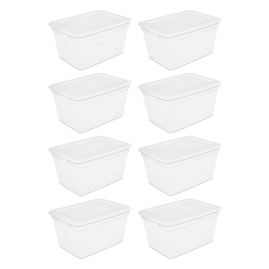 58 Qt Plastic Storage Container Bin, Stackable Nestable Box Tote with Latching Lid, Shoebox Closet Organization School Art Supplies, Clear Durable Organizing Solution, Set of 8