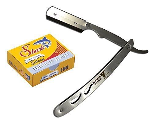 Classic Samurai CS-102 Stainless Steel Professional Barber Straight Edge Razor with 100 Count Single Edge Razor Blades