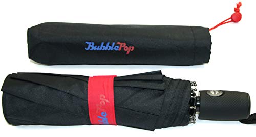 BubblePop Windproof Travel Umbrella (Black/Red) - 9 Fiberglass Ribs, DuPont Teflon Waterproof, Automatic Open/Close