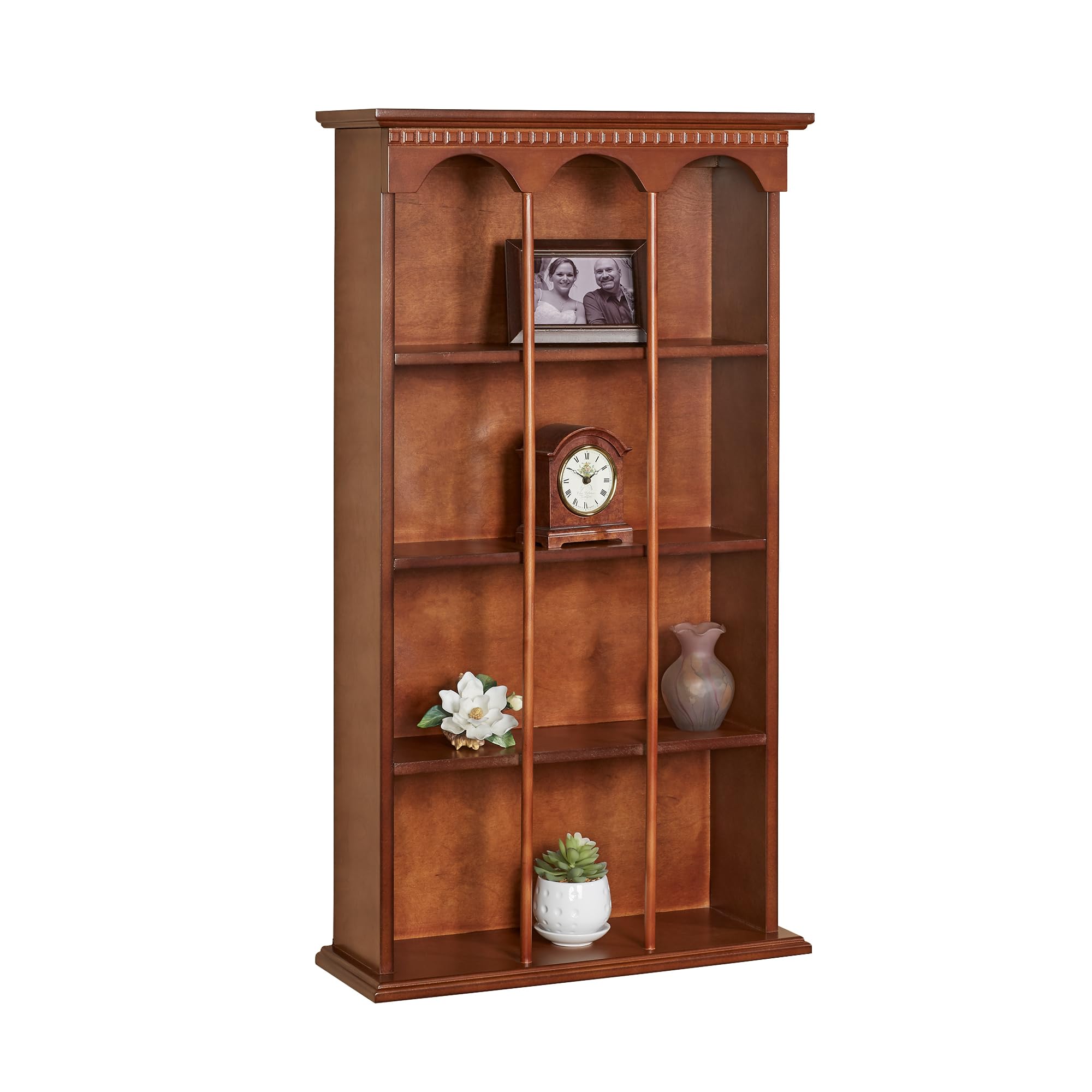 Touch of Class Mackenzie Windsor Oak Vertical Curio Shelf - Handcrafted Wood - Traditional Style Decor - Elegant Display for Bedroom, Kitchen, Living Room, Foyer - 36 Inches High