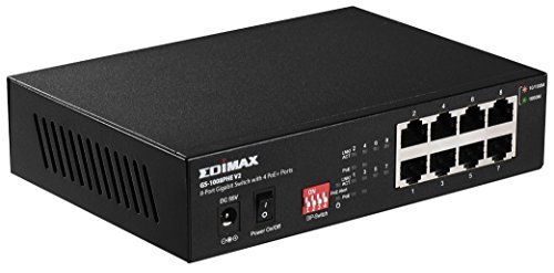 Edimax GS-1008PHE V2 Long Range 8 Port Gigabit Switch with 4 PoE+ Ports, Supports Long Range Up to 200M, Port-Base VLAN, QoS, Auto-detect PD, Total 60W with External Power Adapter