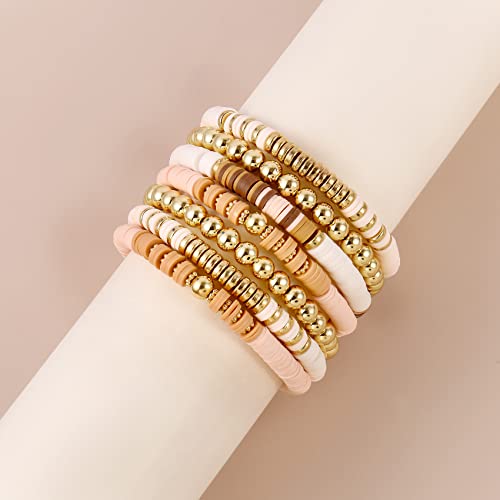 Elegance 11 designs Heishi Beaded Bracelets For Women Polymer Clay Pink Surfer Stackable Beads Boho Bracelet Summer Beach Jewelry Set