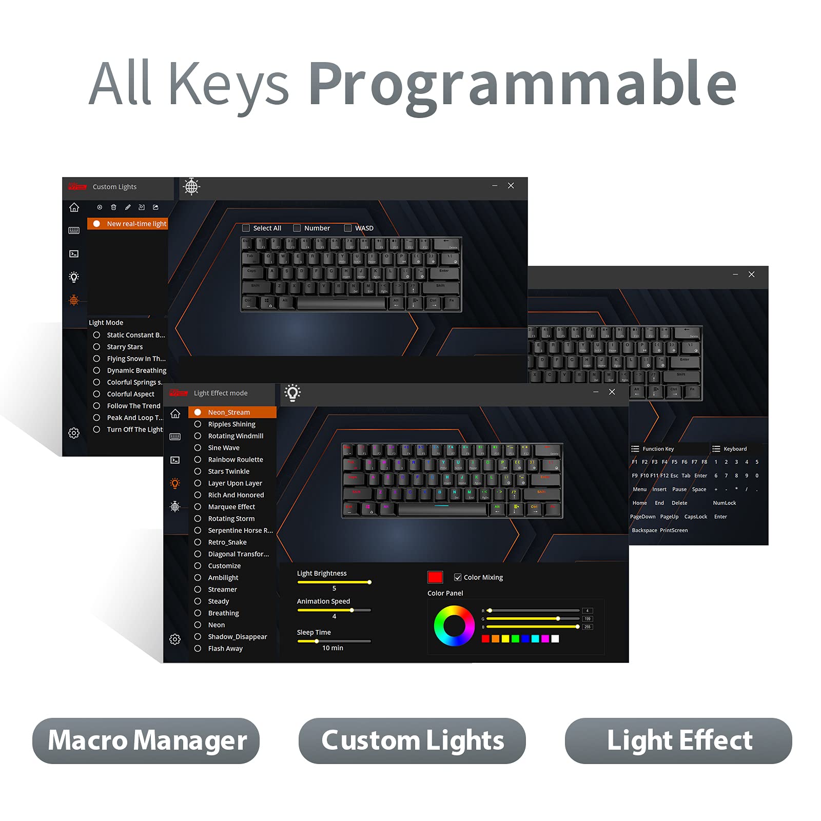RK ROYAL KLUDGE RK61 60% Mechanical Keyboard with Coiled Cable, 2.4Ghz/Bluetooth/Wired, Wireless Bluetooth Mini Keyboard 61 Keys, RGB Hot Swappable Red Switch Gaming Keyboard with Software - Black