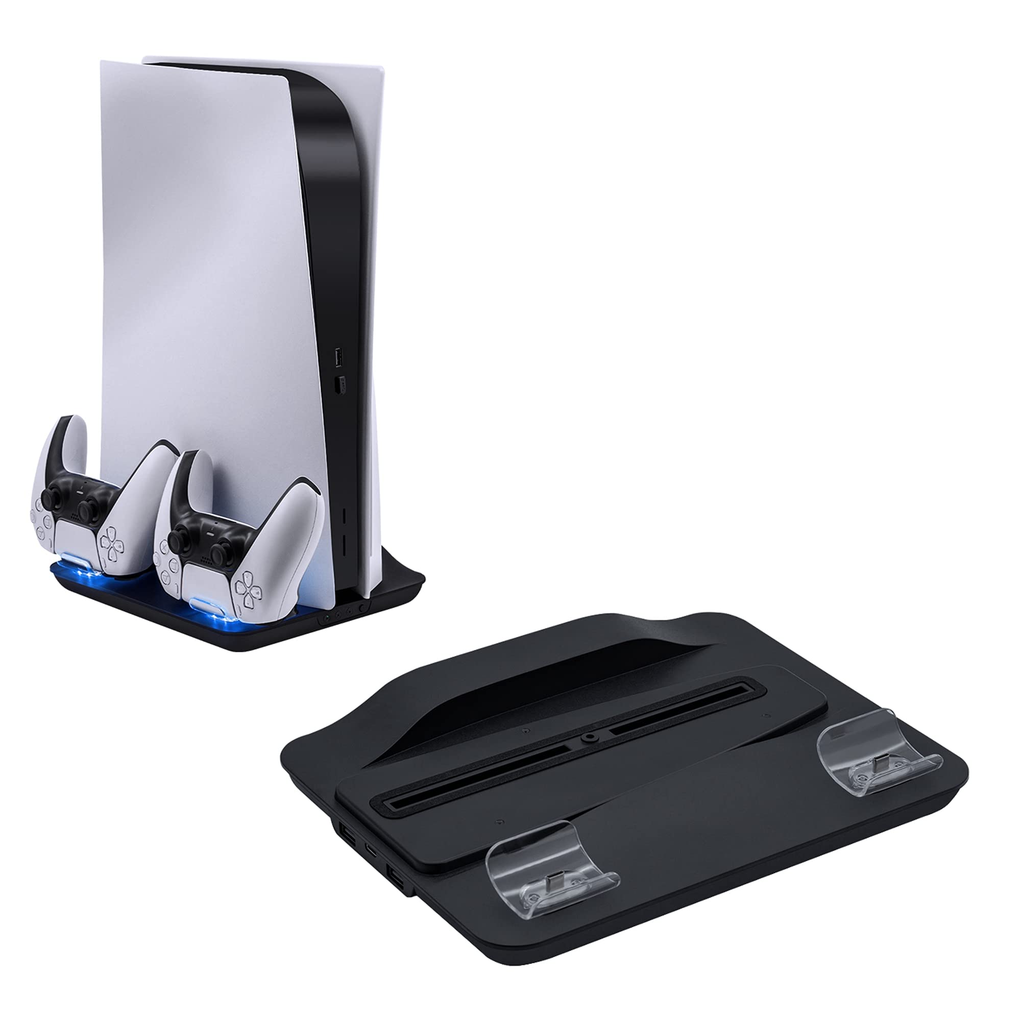 Wigearss Charging Cooling Stand for PS5 Charging Dock with 3 Speed Levels Cooling System for PS5 UHD and Digital Edition Consoles and Controllers - Black