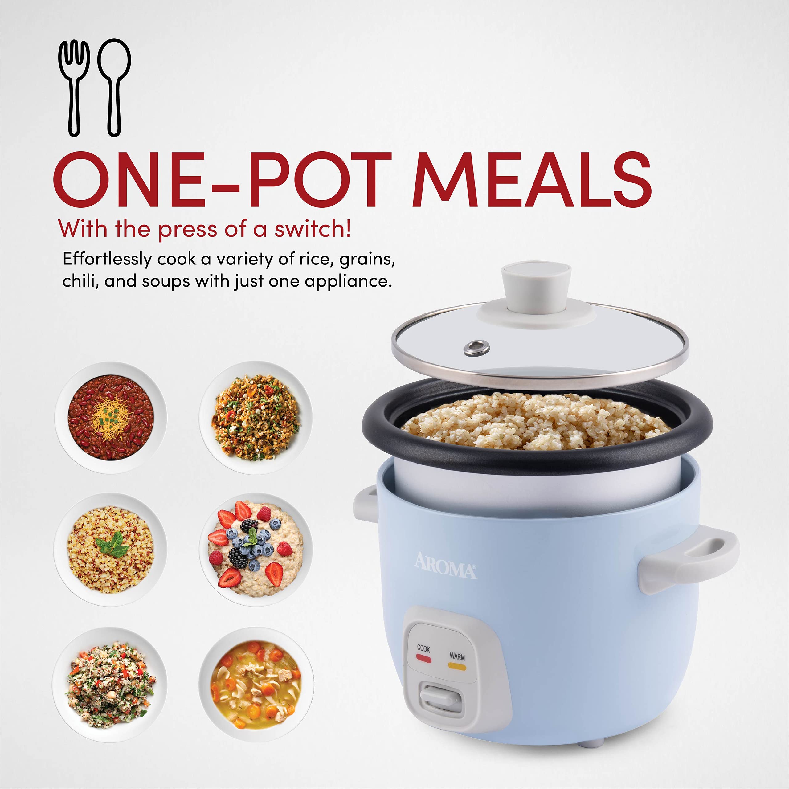 Aroma Housewares 4-Cups (Cooked) / 1Qt. Rice & Grain Cooker (ARC-302NGBL), Blue & 4-Cups (Cooked) / 1Qt. Rice & Grain Cooker (ARC-302NGP), Pink