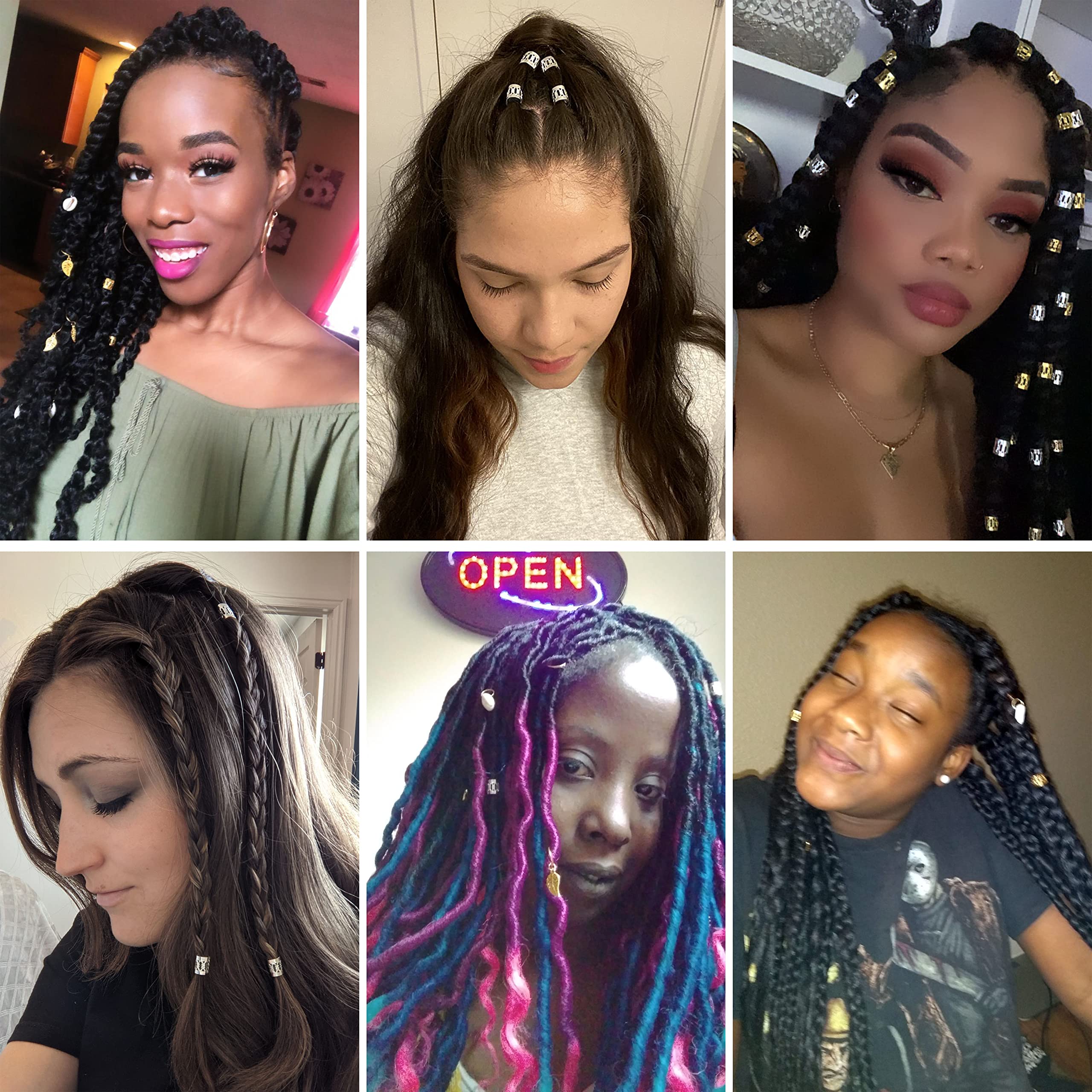 Ryalan 105 Pieces Hair Jewelry Set: Aluminum Dreadlocks Beads, Metal Cuffs, Gold and Silver Clips