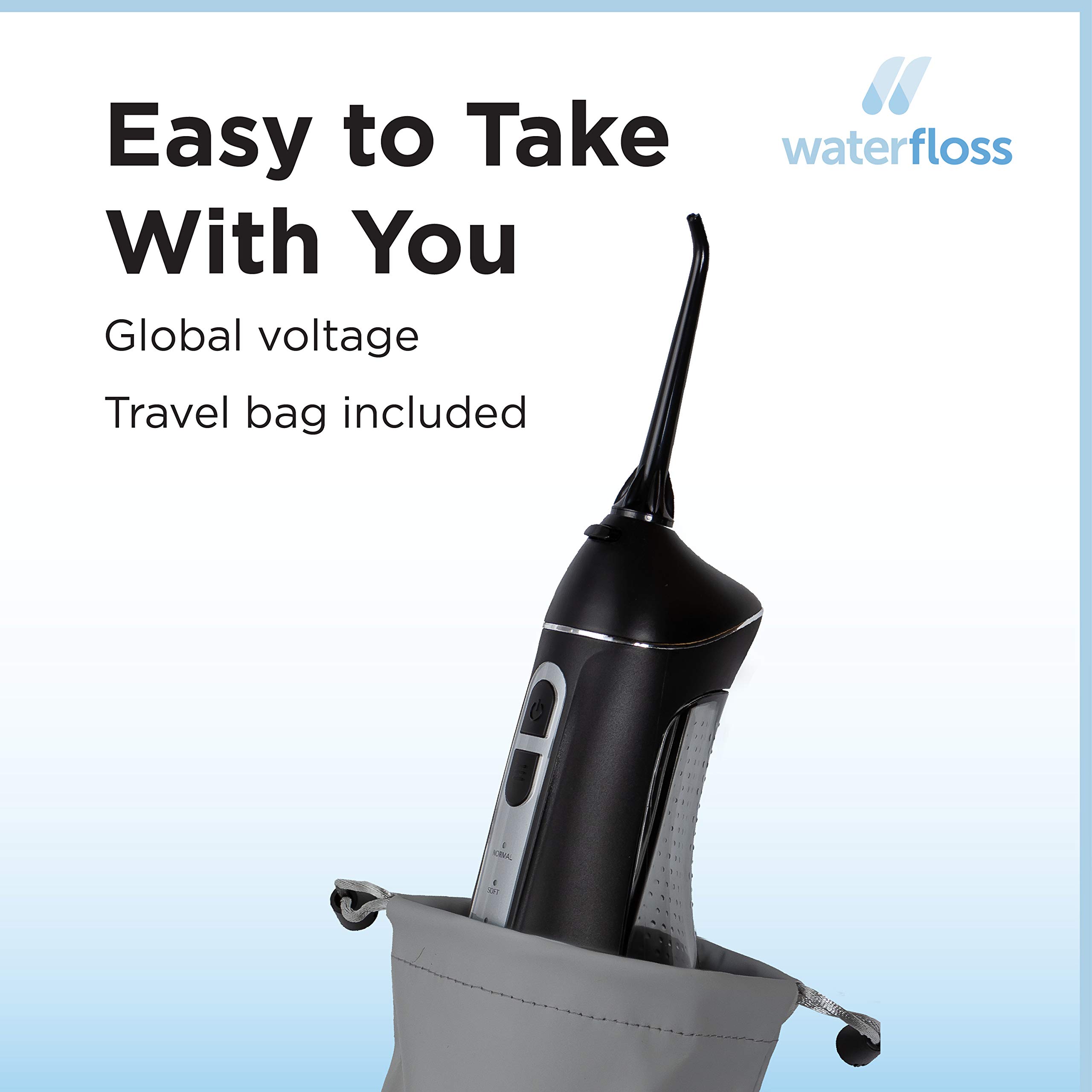 Waterfloss Water Flosser Small Cordless Water Pick Teeth Cleaner Dental Oral Irrigator with 4 Modes and USB Rechargeable Lithium Battery, Black