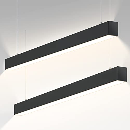 Barrina LED Linear Light, 4FT Linkable 12W Uplight and 45W Downlight, 2700K 4000K 5000K Color Changing, Seamless Connection LED Shop Pendant Lighting Fixtures for Office, ETL Listed, 2 Pack Black