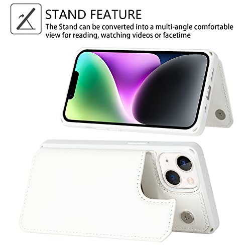 Cavor for iPhone 13 Wallet Case for Women Men,iPhone 13 Case with Card Holder,Phone Cases for iPhone 13 with Stand & Strap,Leather Credit Card Holders Shockproof Protective Cover-White