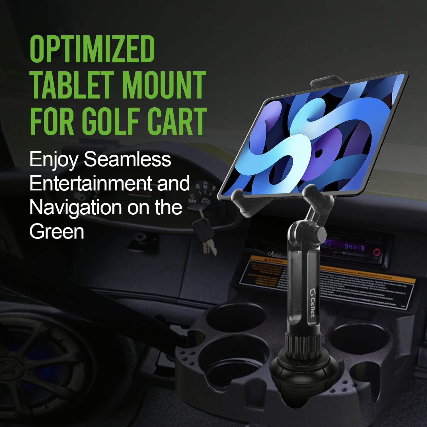 Car Tablet Mount with a Cup Holder Base Compatible for Apple iPad, iPad Pro, iPad Air, iPad Mini, Samsung Galaxy Tablet, Google Pixel Tablet, Amazon Kindle Fire and Smartphones