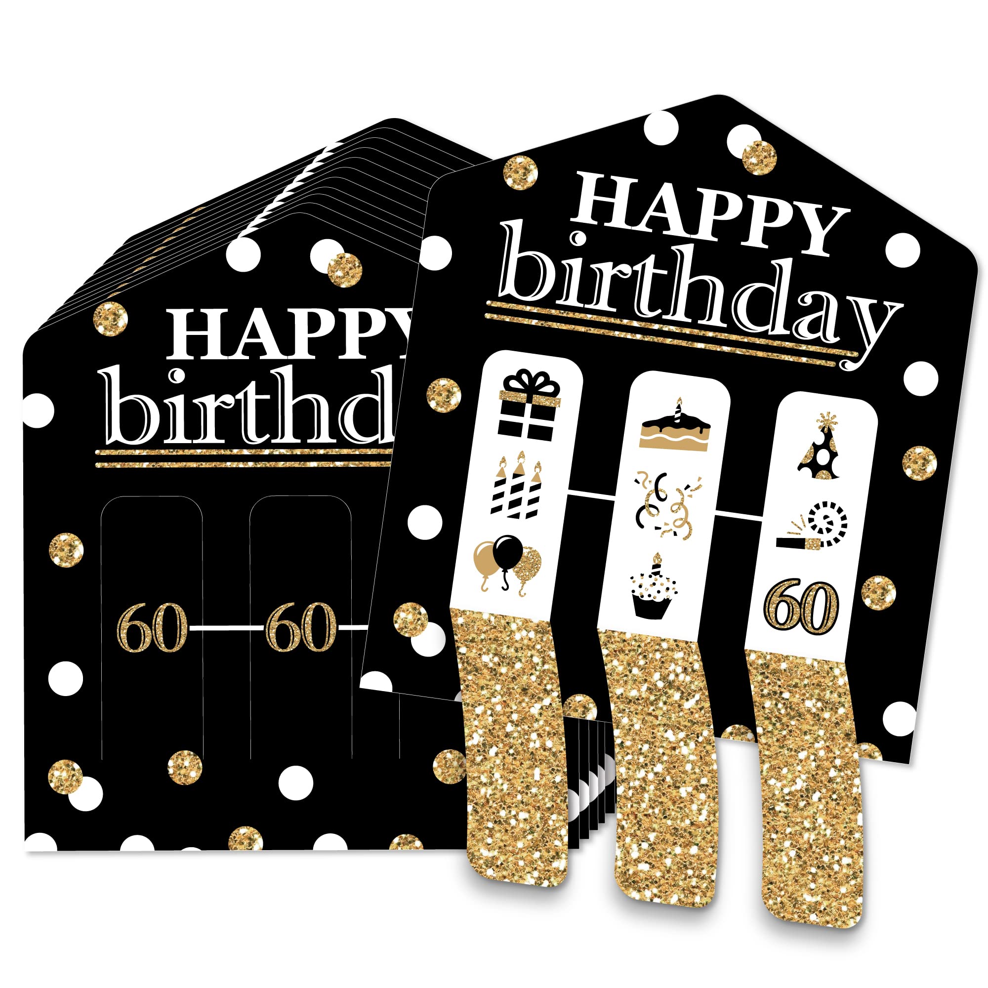 Big Dot of Happiness Adult 60th Birthday - Gold - Birthday Party Game Pickle Cards - Pull Tabs 3-in-a-Row - Set of 12