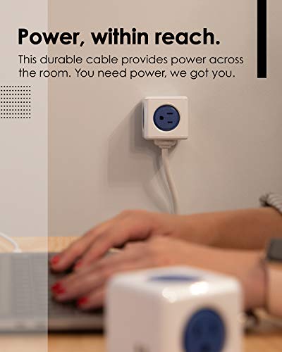Allocacoc, PowerCube |Extended|, 5 outlets, 5 feet cable, Mounting dock, Surge Protection, Childproof Sockets, ETL Certified (Blue)