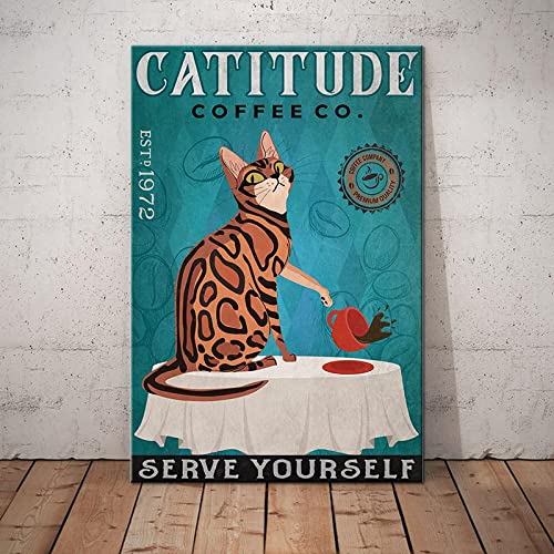 Bengal Cat Coffee Retro Metal Tin Sign Vintage Sign for Home Coffee Garden Wall Decor 8x12 Inch