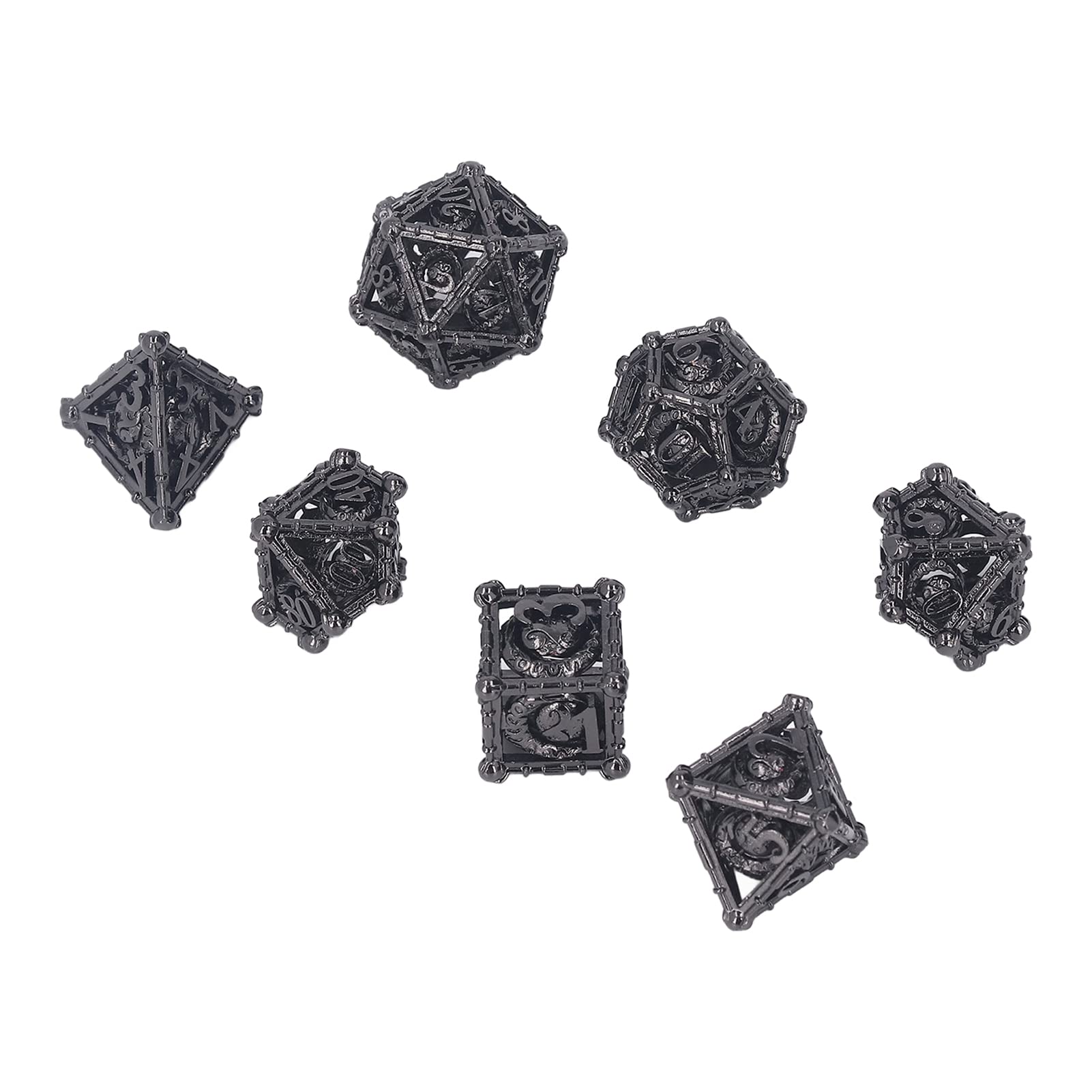 7pcs Hollow Polyhedral Dice Set, Hollow Design, Mellow Corner, Brass, Adult Christmas Party Board Game Dice Props for Role Playing Game