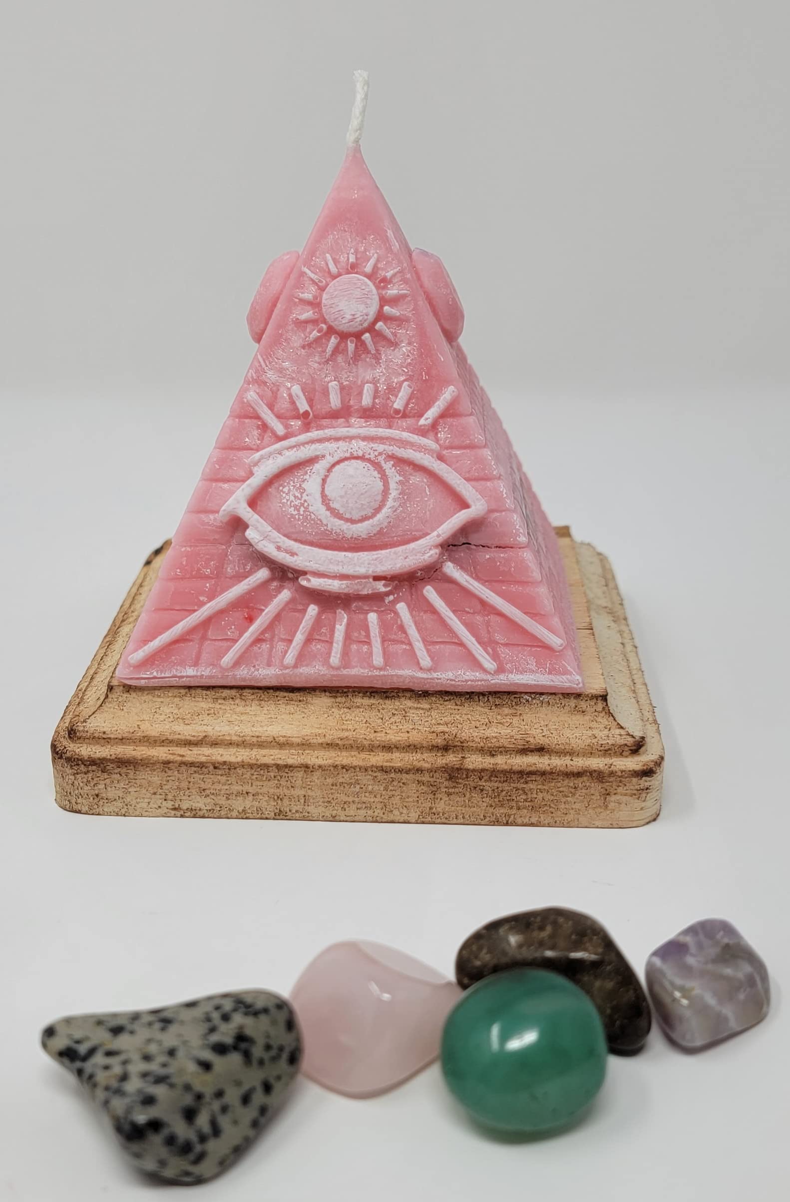 Pyramid Candle with hidden Crystals, Candle with Crystal Hidden Inside, Mystery Candles with Crystals (Pink)