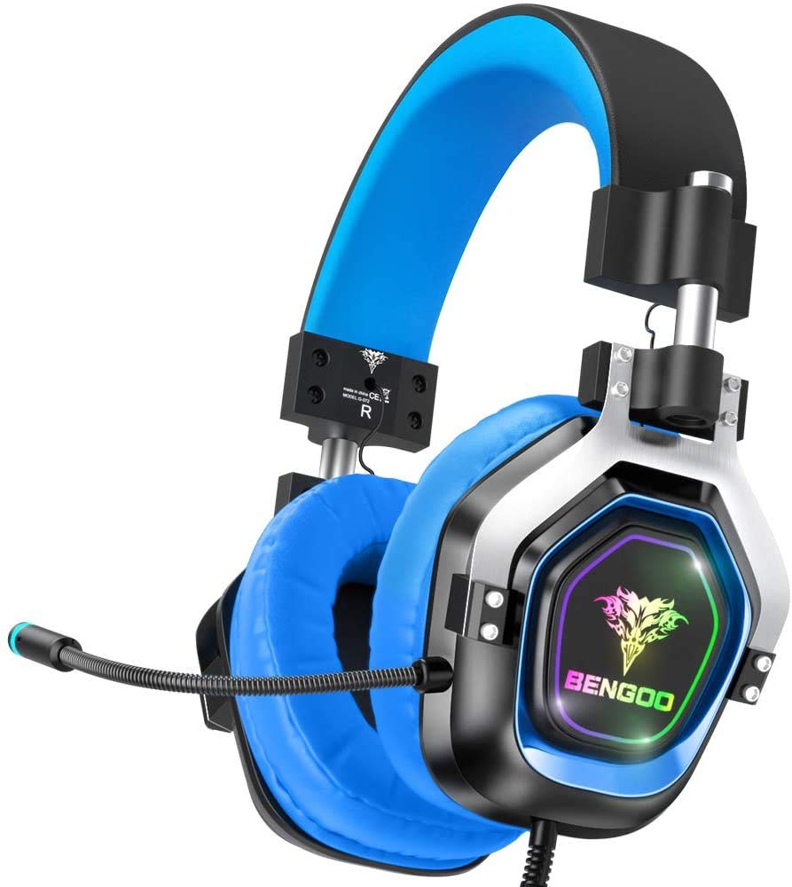 BENGOO Gaming Headset Headphones with 7.1 Surround Sound for PS4 PS5 PC Xbox one Controller, Headsets with Noise Canceling Mic, USB Sound Card & Soft Memory Earmuffs for Mac Laptop Switch