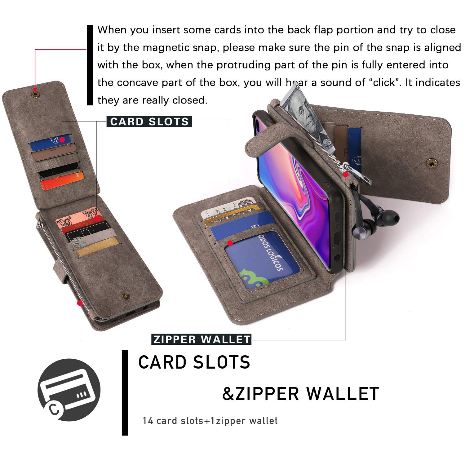 MODOS LOGICOS Case for Samsung Galaxy S10 Plus 6.4", [Detachable Wallet][Cash Storage][9 Card Slots 1 Id Window] Glitter PU Leather (Smooth Finish) Purse with Removable Inner Magnetic Case - Rose Gold
