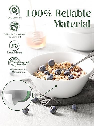 DOWAN 32 OZ Large Soup Bowls Set of 4 - White Ceramic Bowls for Ramen, Cereal, Pasta, Salad, Fruit - Dishwasher & Microwave Safe