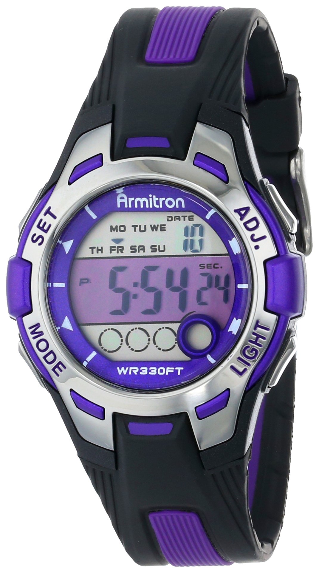 Armitron Sport Women's 45/7030PUR Purple Accented Black Resin Strap Digital Chronograph Watch
