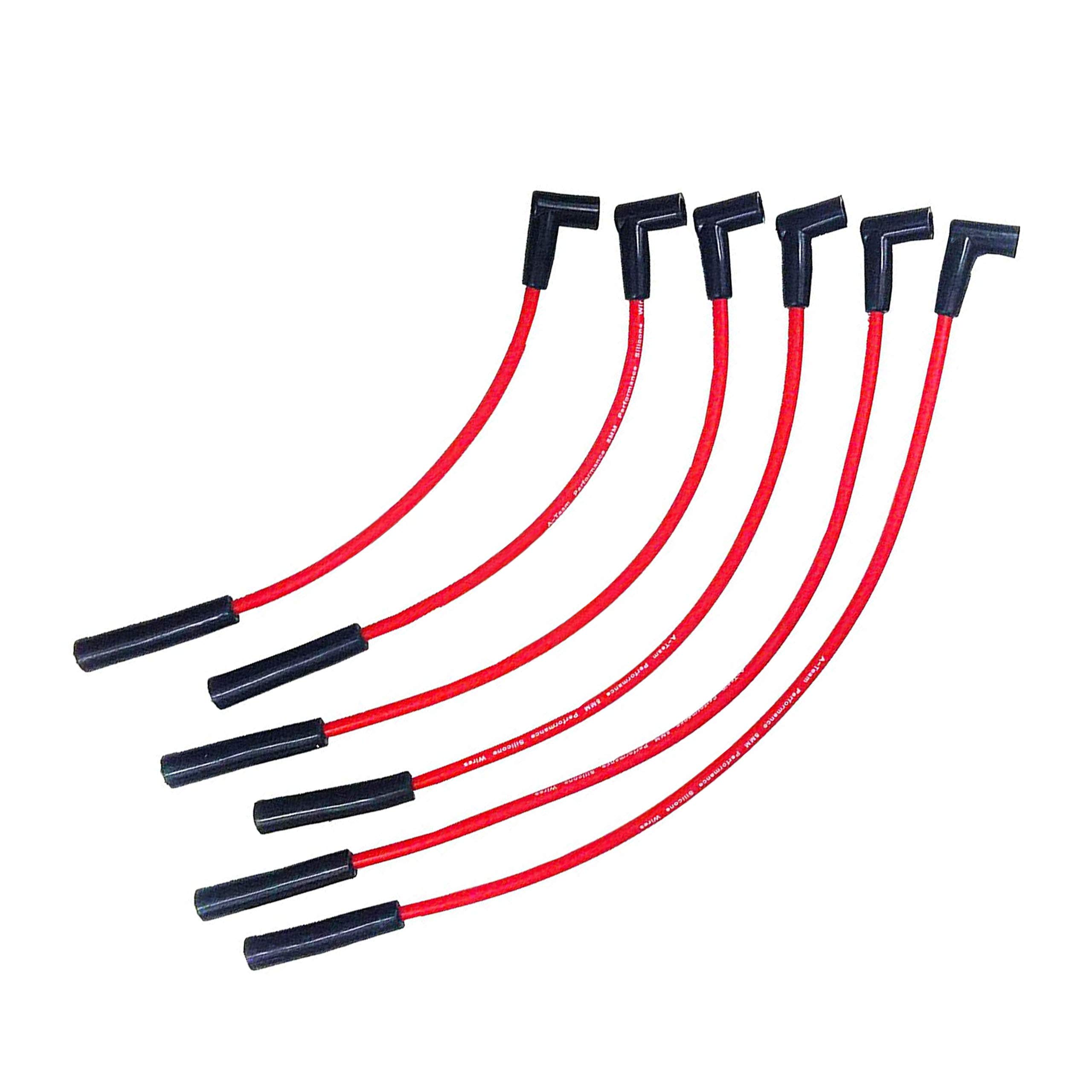 A-Team Performance - 8.0 mm Red Silicone Spark Plug Straight Boot 6 Wires, - Coil-in-Cap HEI Design System - Compatible With AMC/JEEP 199, 232, 252, 258, 282