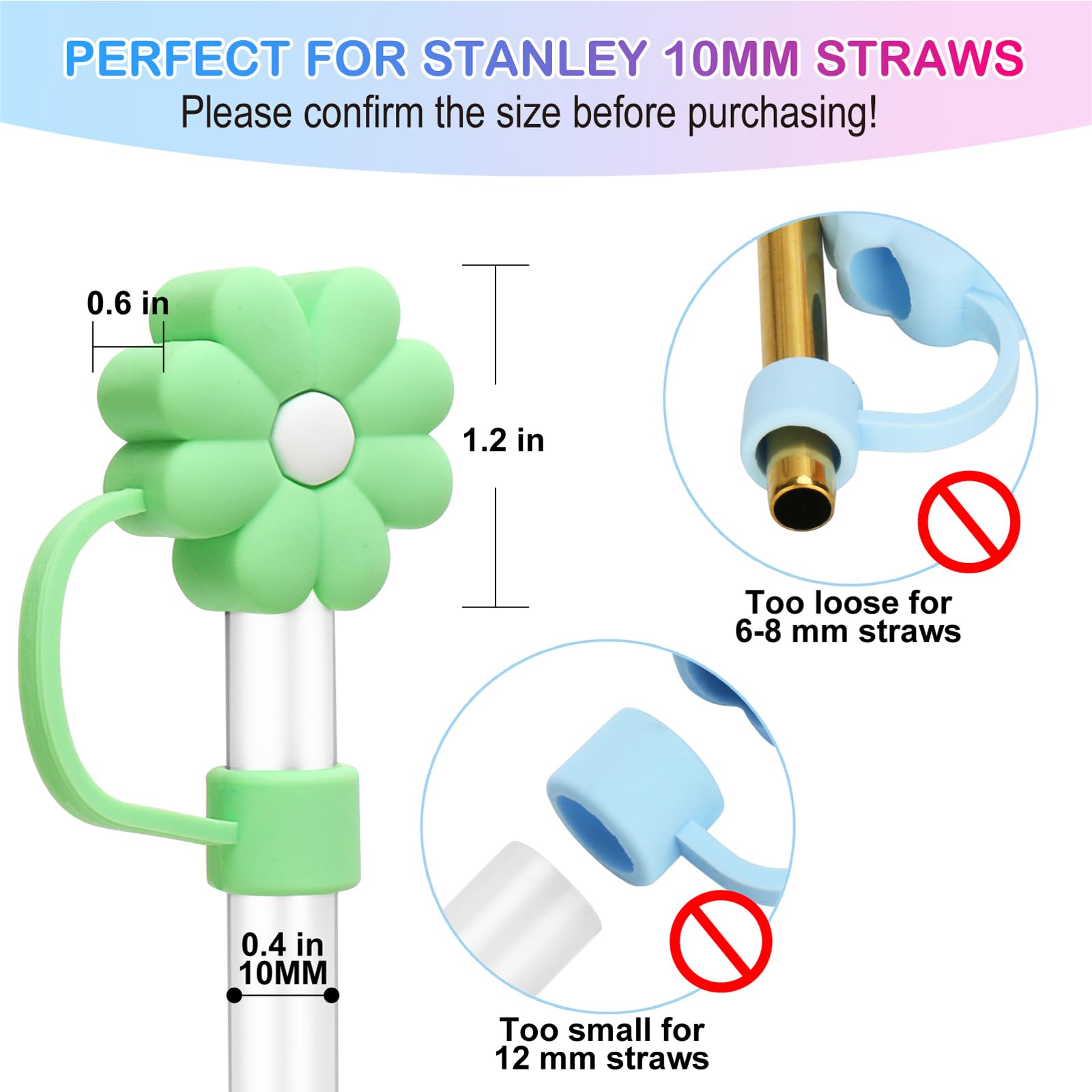 7PCS Straw Cover for Stanley 40&30 Oz Cup, 10mm Silicone Straw Covers Cap for Stanley Cup Accessories, Cute Cloud Flower Straw Topper for Tumblers, Straw Cap Stopper for Reusable Straws Tip Lids