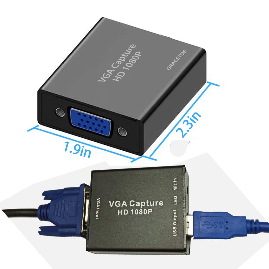 VGA Capture Card, VGA to USB Capture Device with Mic Input Support HD 720P Video for Gaming, Streaming, Teaching, Video Conference, Live Broadcasting