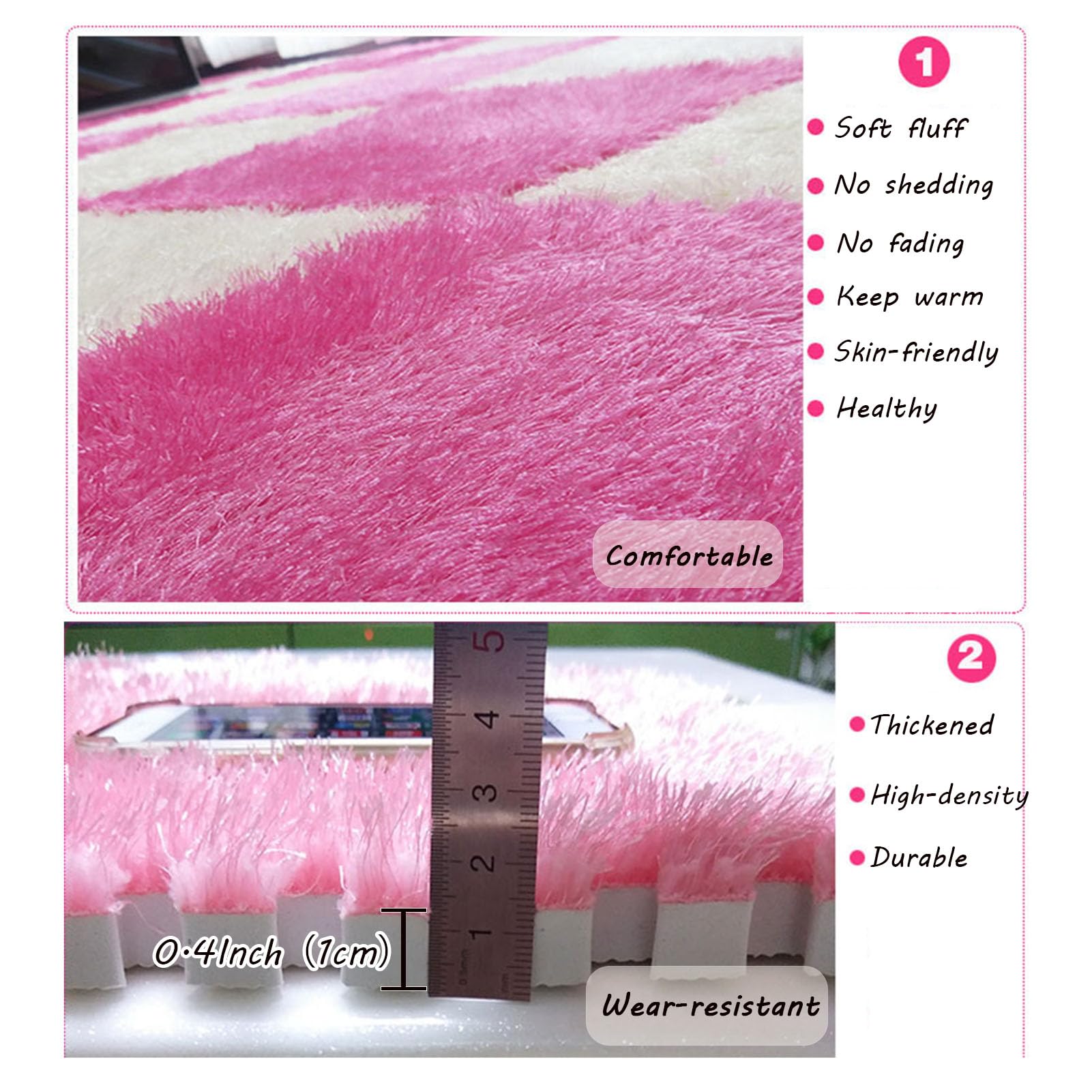 60 Pcs Square Interlocking Carpet Tiles,Plush Puzzle Foam Floor Mats,Splicing Area Rug,Keep Warm,Bedroom,Playroom,Parlor,1x1 Ft(Color:White+Pink+Gray)