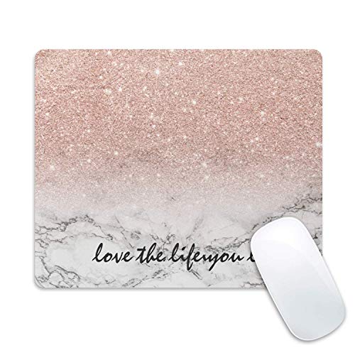 Galdas Gaming Mouse Pad Pink Marble Design Mousepad Non Slip Rubber Mouse Mat Rectangle Quote Inspirational Mouse Pads for Computers Laptop - Love The Life You Live