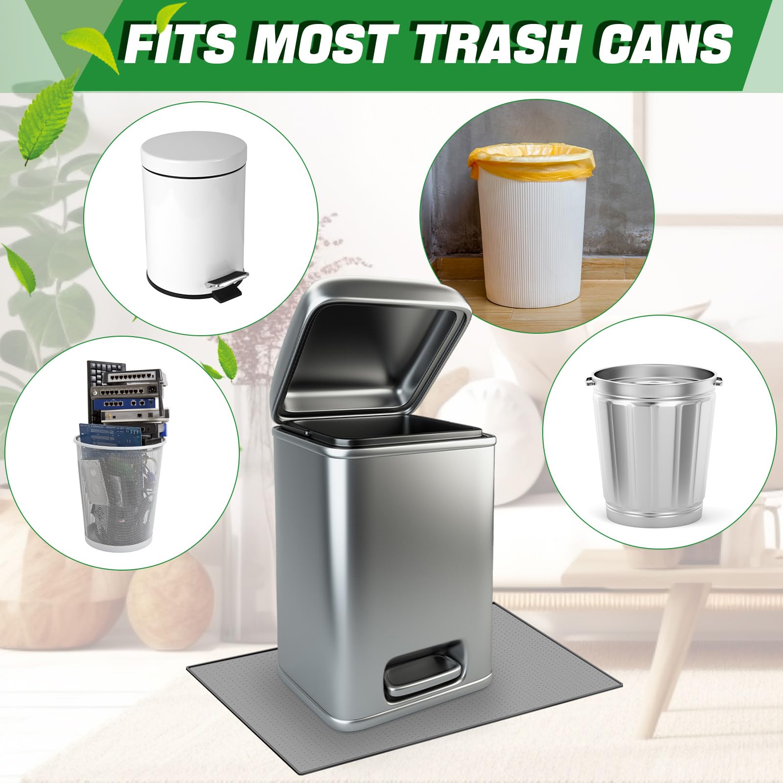 Tinideya Waterproof Trash Can Mat with Raised Edge Non Slip Under Garbage Can Mat Trash Can Pads Protective Silicone Rubber Tray for Kitchen to Avoid Spills Floor Scratches (2 Pieces,15.8" x 23.6")