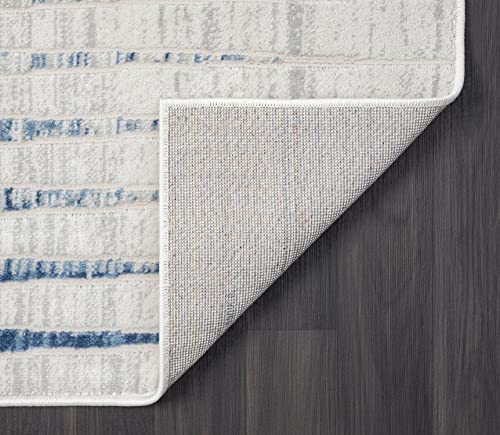 Abani Atlas 4'x6' Blue/Grey Area Rug, Striped Design - Durable Non-Shedding - Easy to Clean