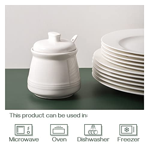 DOWAN Sugar Bowl with Lid and Spoon, 12 oz Ceramic Sugar Container, Sugar Jar for Kitchen, Coffee bar, Countertop, Ghee Container, Modern Farmhouse Kitchen Decor, White