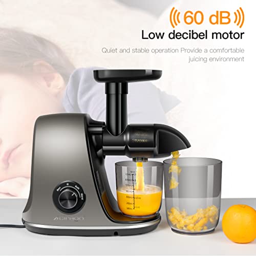 CIRAGO Juicer Machines, Slow Masticating Juicer Extractor Two Speed Adjustment, Easy to Clean, Quiet Motor, Cold Press Juicer for Vegetables and Fruits, BPA-Free (Grey)
