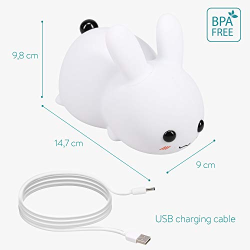 Navaris Bunny Night Light for Kids - Rechargeable Dimmable LED Lamp for Baby Nursery, Girls or Boys Bedroom - BPA-Free Silicone - Snow White Rabbit