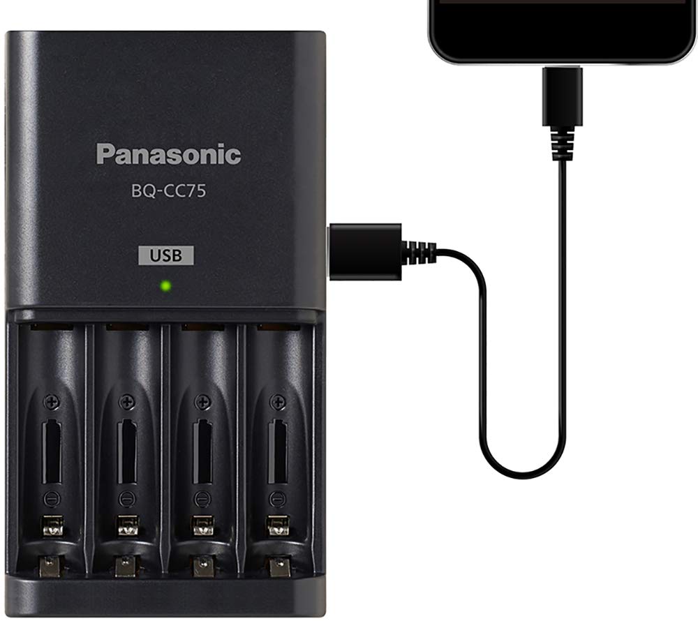 Panasonic BQ-CC75KSBHA eneloop pro Advanced Individual Battery Charger with USB Charging Port, Black