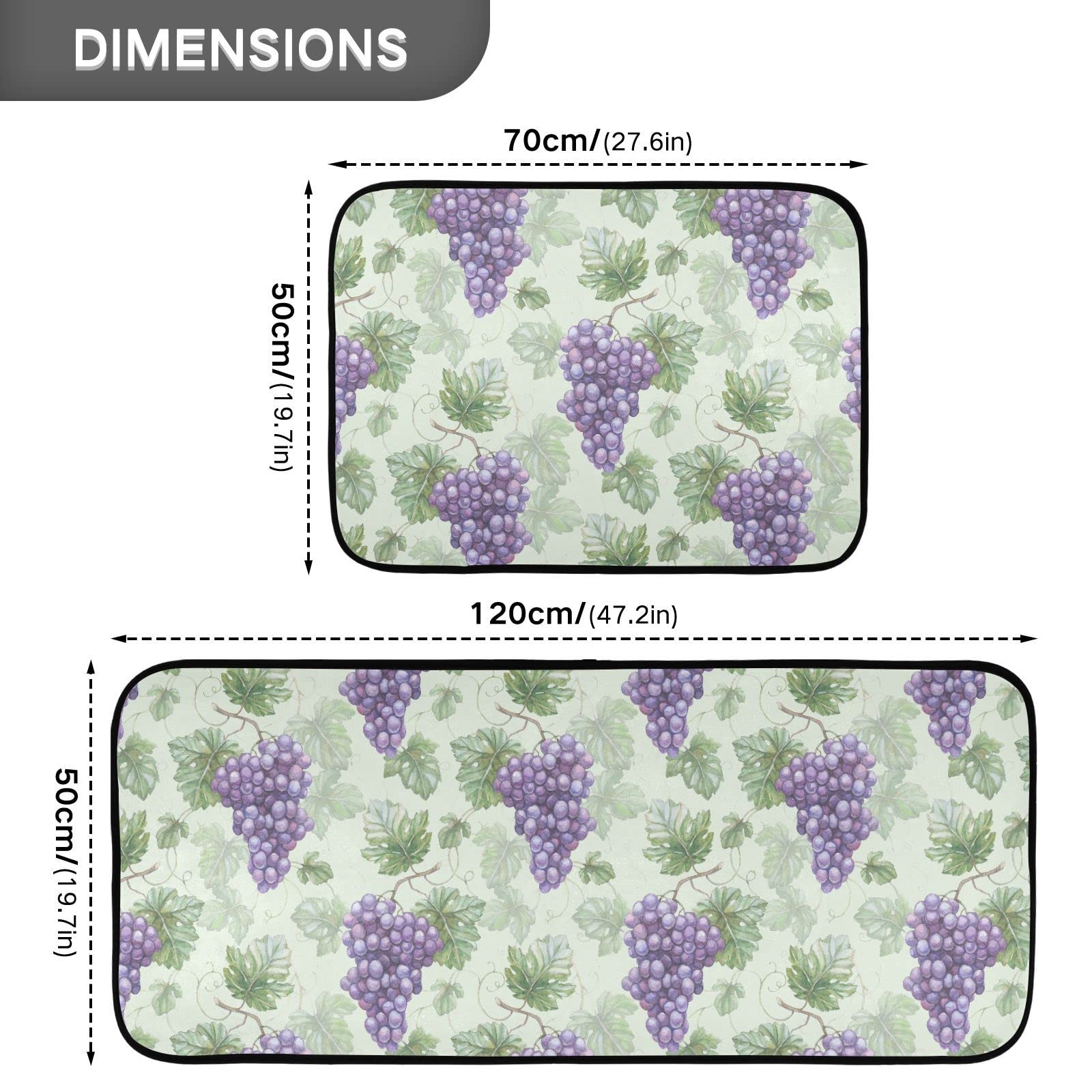 ALAZA Grapes Purple Kitchen Mat Set 2Piece,Super Absorbent Kitchen Rugs Mats Non Slip Waterproof Easy Clean Carpets Rugs for Kitchen Floor Sink Laundry Runner Area Rug Carpet