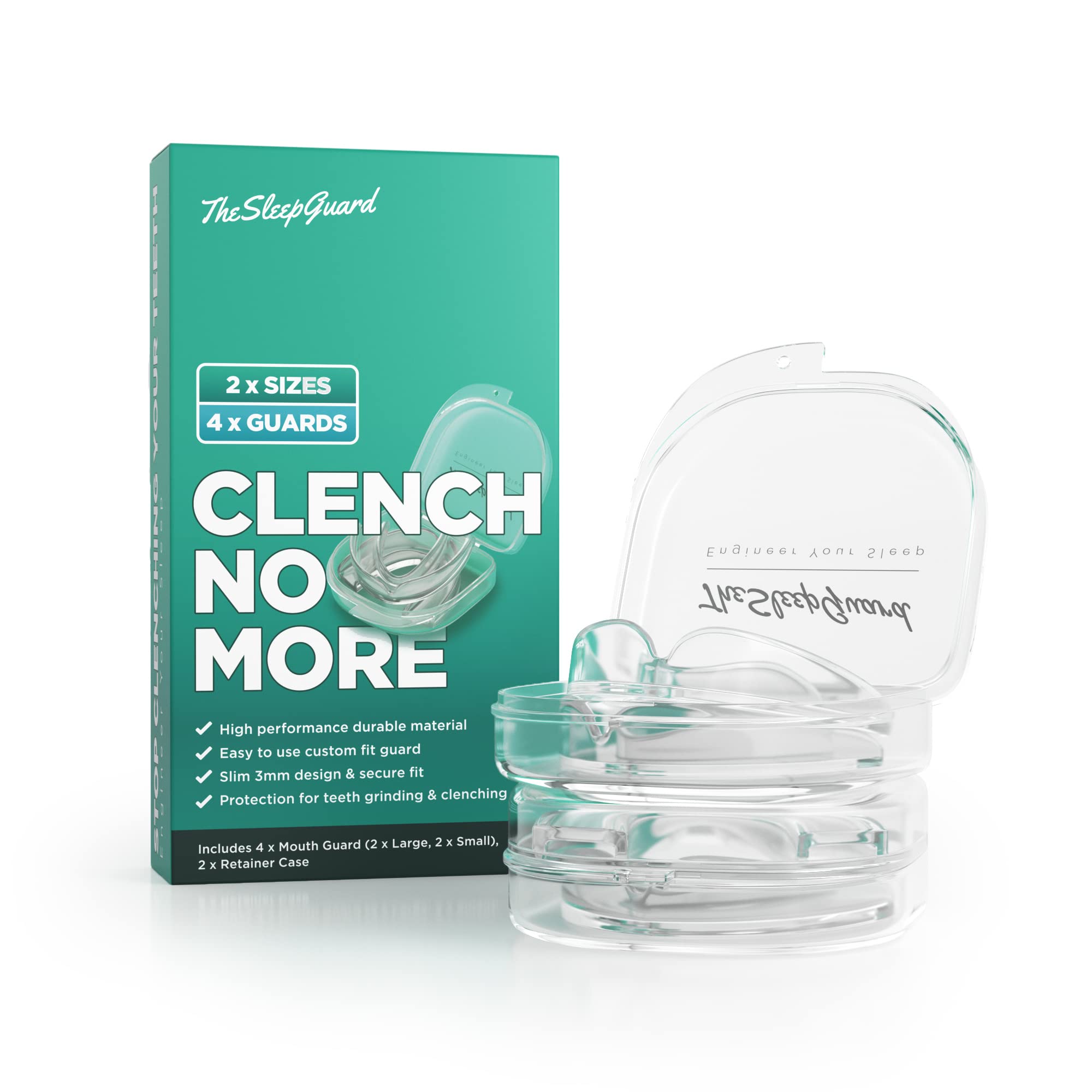 TheSleepGuard Mouth Guard for Clenching Teeth at Night [Pack of 4, Small & Large] – Custom Night Guards for Teeth Grinding, Bruxism, Jaw Pain, TMJ – Nighttime Protection During Sleep for Men and Women