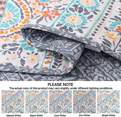 DREAMCLOUD HOME Bohemian Quilt Set Full Queen Size 3 Piece, Cosima Striped Pattern Printed Bedding Coverlet Set, Lightweight Soft Reversible Bedspread Sets for All Season (1 Quilt & 2 Pillow Shams)
