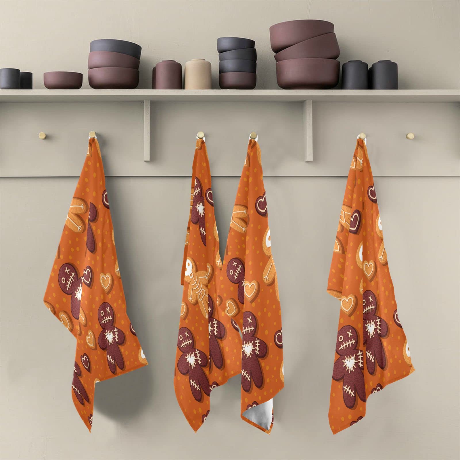 ALAZA Halloween Christmas Gingerbread Men Decorative Kitchen Dish Towels Set of 4,Soft and Absorbent Kitchen Hand Towels Home Cleaning Towels Dishcloths,18 x 28 Inch
