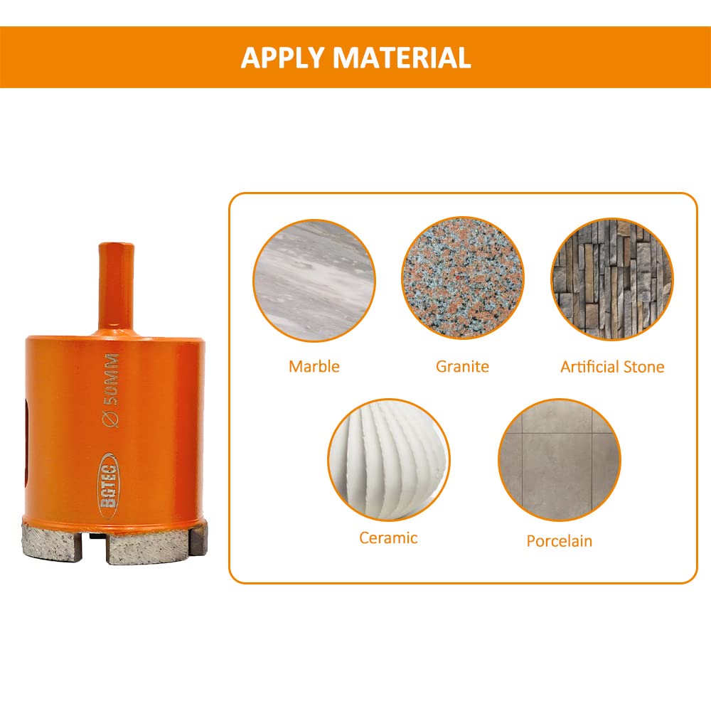 BGTEC Diamond Core Drill Bit, 2" 50mmWelded Diamond Wet Drilling for Marble, Granite, Artificial Stone, Ceramic Tile