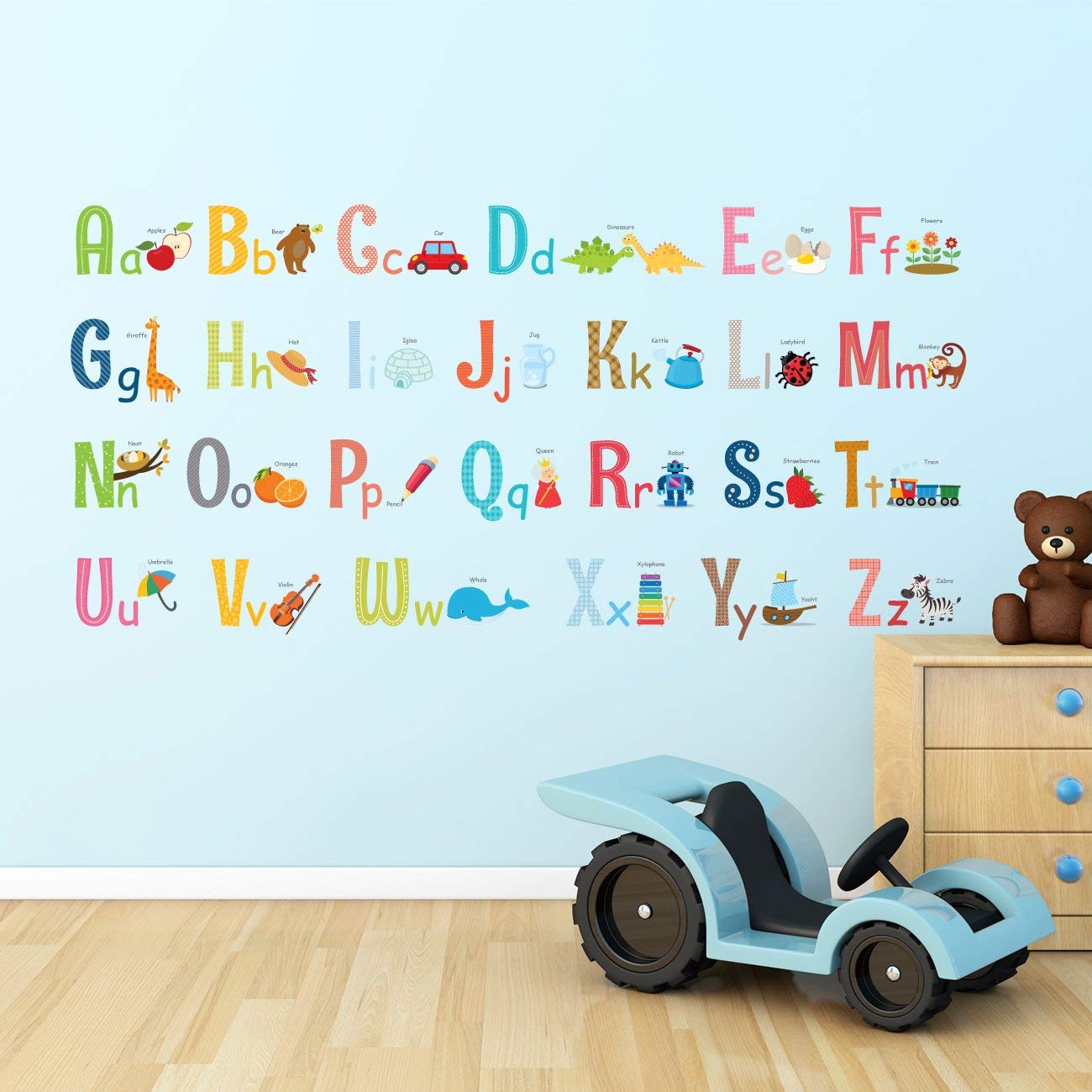 DECOWALL DA-1701 Alphabet ABC with Pictures Kids Wall Stickers Wall Decals Peel and Stick Removable Wall Stickers for Kids Nursery Bedroom Living Room (Large) d?cor