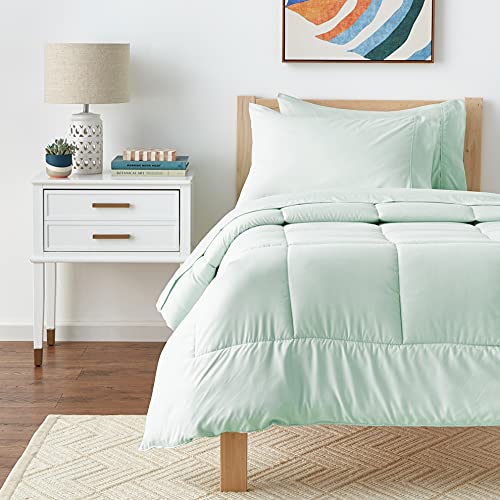 Sweet Home Collection 7 Piece Comforter Set Bag Solid Color All Season Soft Down Alternative Blanket & Luxurious Microfiber Bed Sheets, Mint, Twin