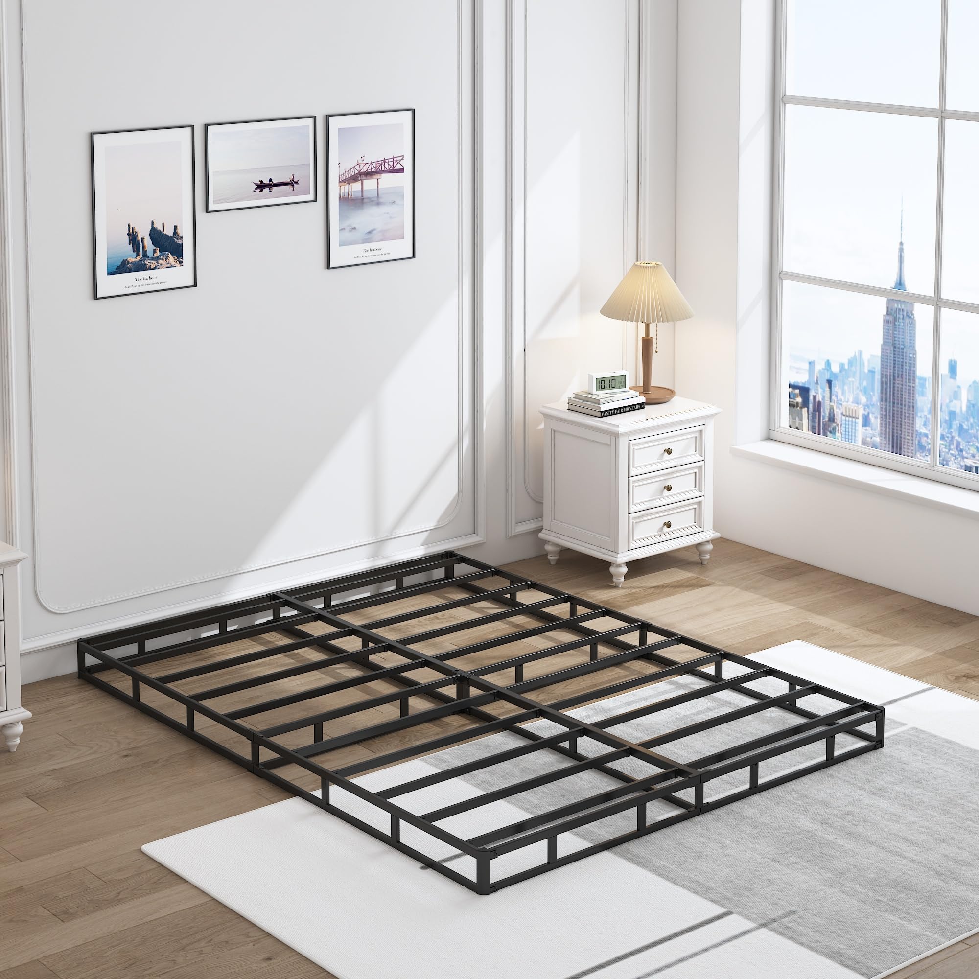 HOBINCHE 5 Inch Queen Size Box Spring for Bed,Heavy Duty Box Spring with Fabric Cover,Noise Free,Easy Assembly,3000LBS Weight Capcity Metal Mattress Foundation,Non-Slip