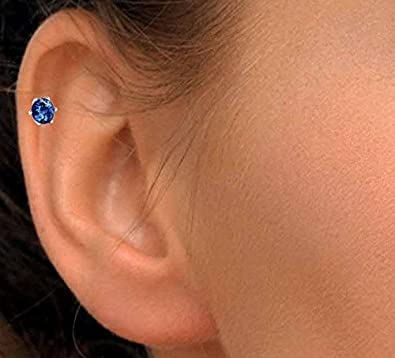 3mm Solitaire Blue Sapphire Nose Pin Stud for Womens Real 925 Sterling Silver Beautiful Jewelry in 16 Gauge and 8mm Length