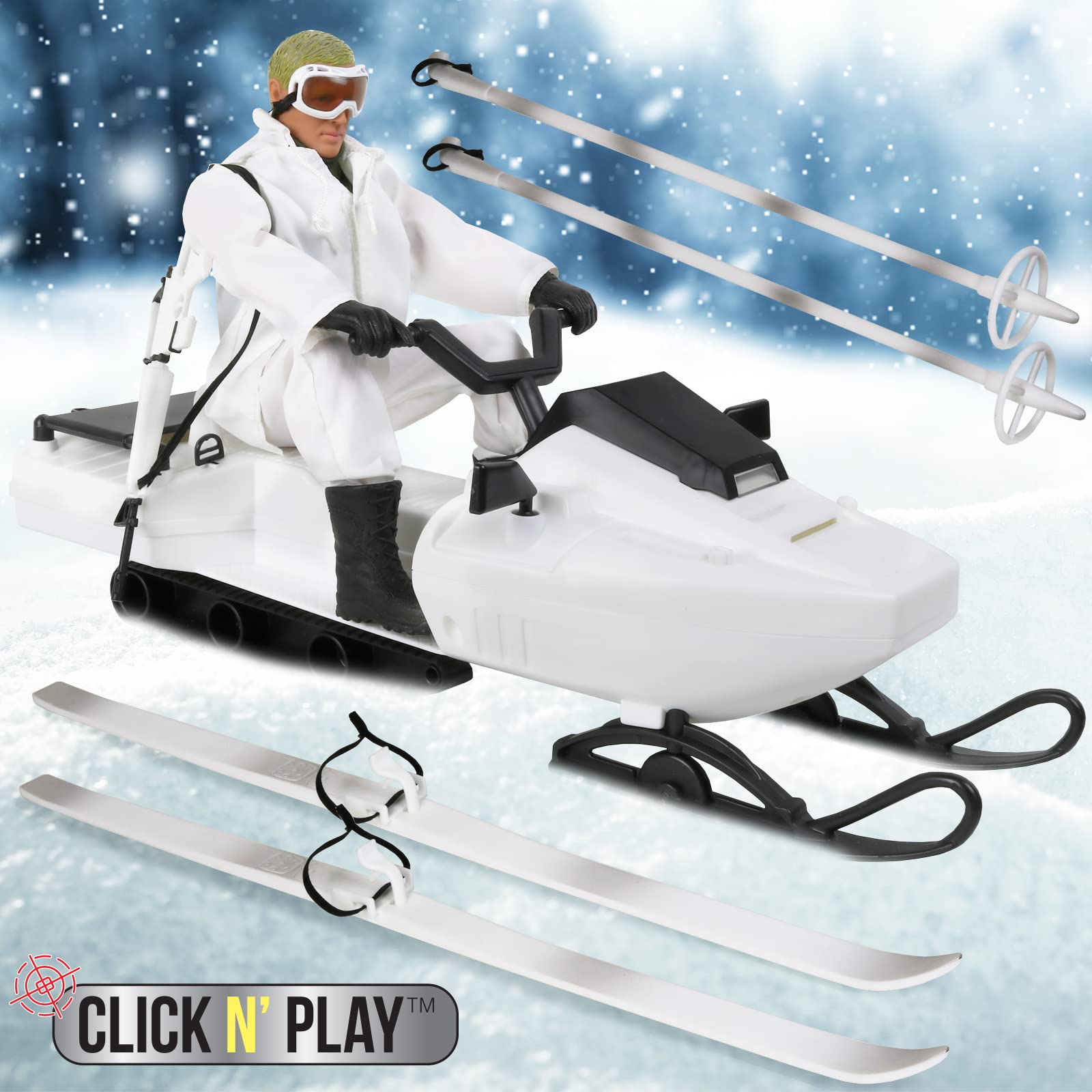Click N' Play Action Figure Military Snowmobile 15 Piece Set, Military Action Figures and Army Toys for Boys 8-12
