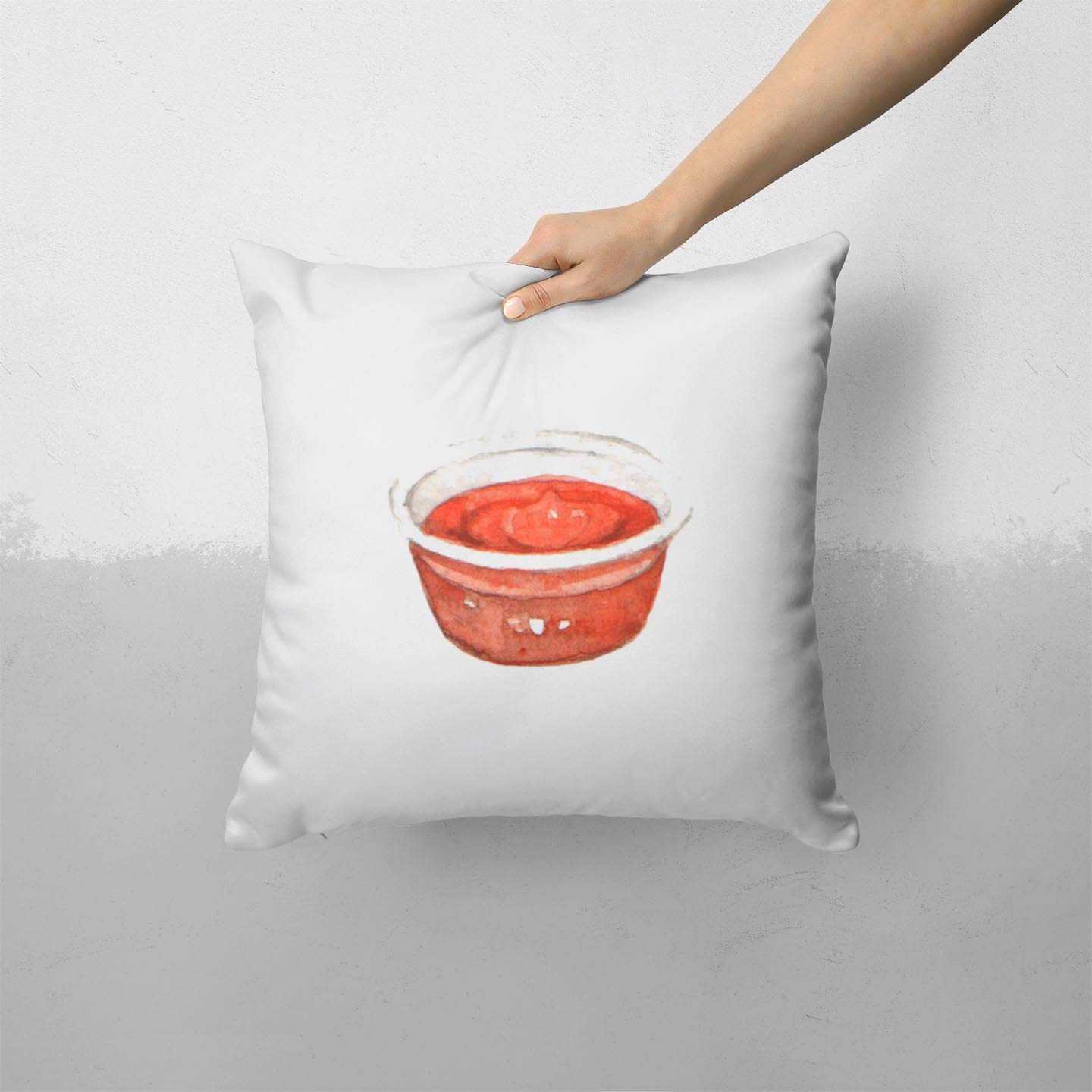 iiRov Vivid Red Ketchup Bowl - Custom Decorative Home Decor Indoor or Outdoor Throw Pillow Cover Plus Cushion Set for Sofa, Bed or Couch (Pillow CASE Cover Plus Cushion)